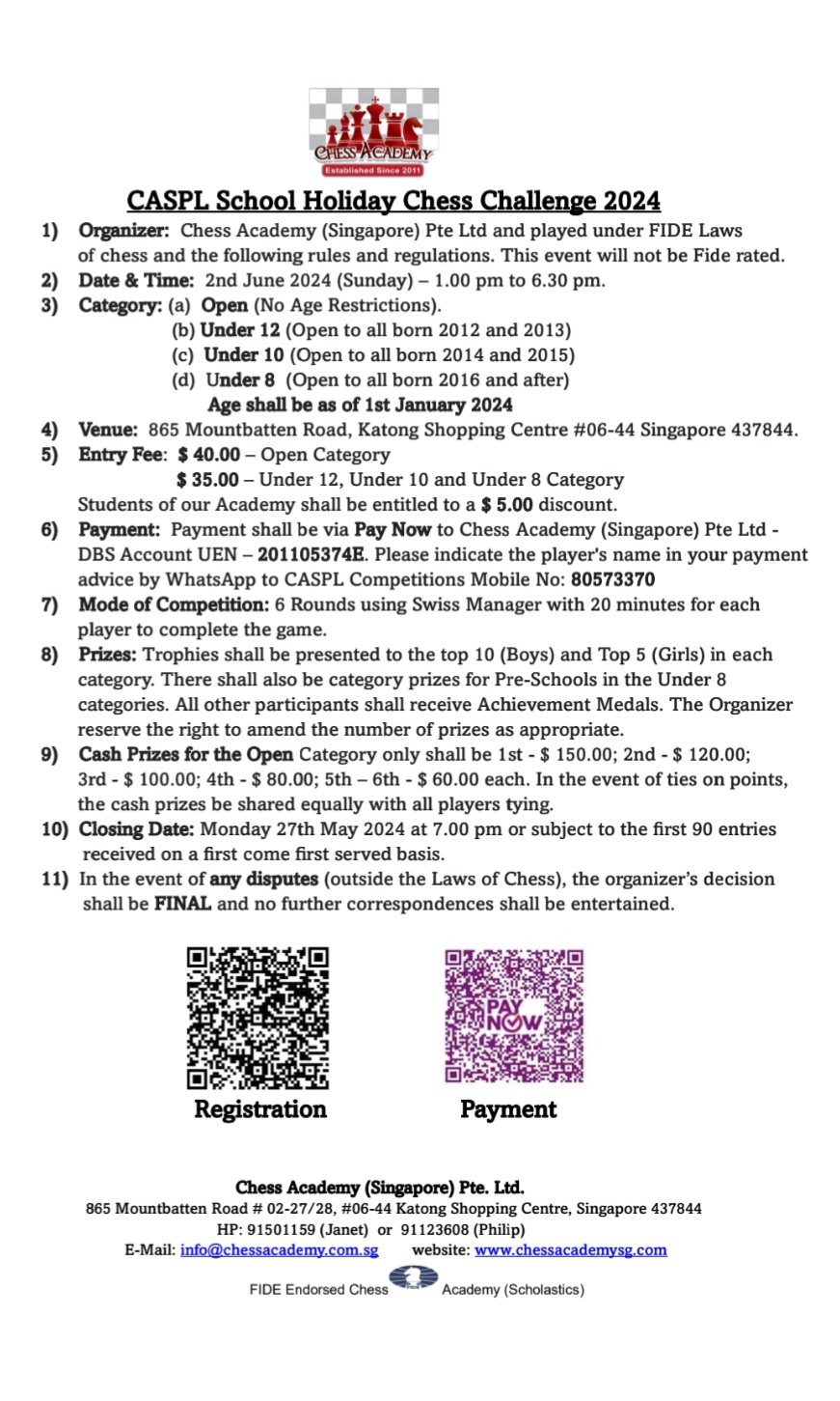 CASPL June School Holiday Chess Challenge 2024 – CHESS ACADEMY ...